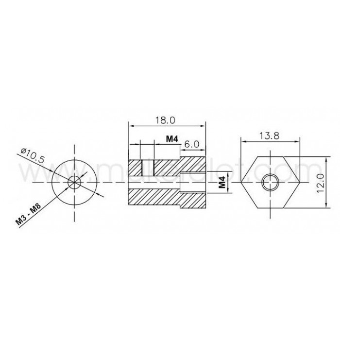 Hex Brass DC Motor Wheel Coupling Connector 3 5 6 8 mm; Copper Coupler