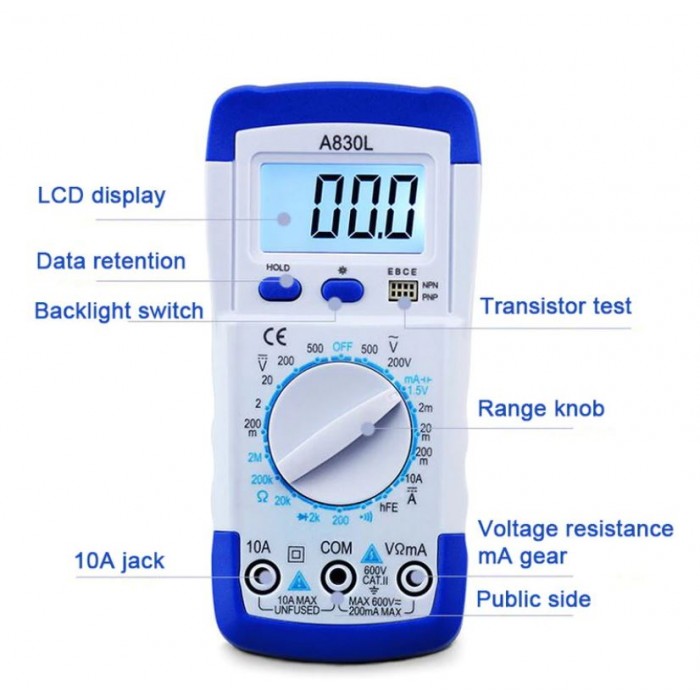 FREE 9V BATTERY - LCD Digital Multimeter A830L DC AC Current Ampere ...