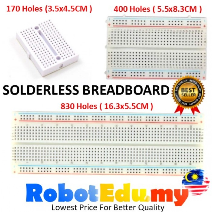 MB102 Solderless Mini Medium Large Breadboard 170 400 830 Holes Dupont ...