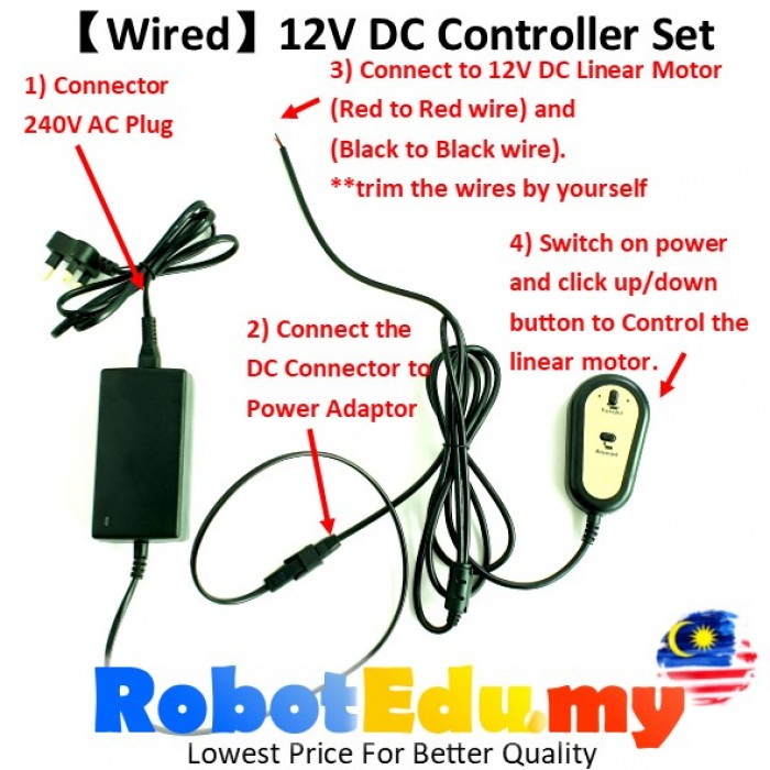 AC to 12V DC Linear Actuator Motor Wired / Wireless Remote Controller ...