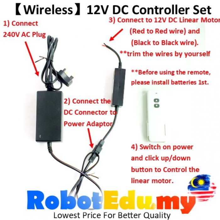 AC to 12V DC Linear Actuator Motor Wired / Wireless Remote Controller ...