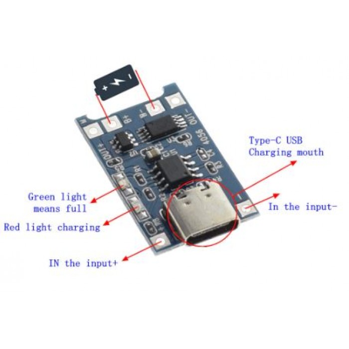 USB Type C / Micro USB 5V 1A 18650 TP4056 Lithium Battery Charger ...