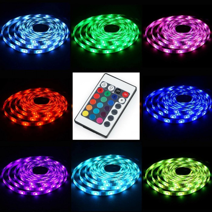 USB 5V RGB 5050 IP65 Waterproof Multi Color RGB LED Strip With 24 ...