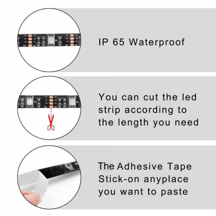 USB 5V RGB 5050 IP65 Waterproof Multi Color RGB LED Strip With 24 ...