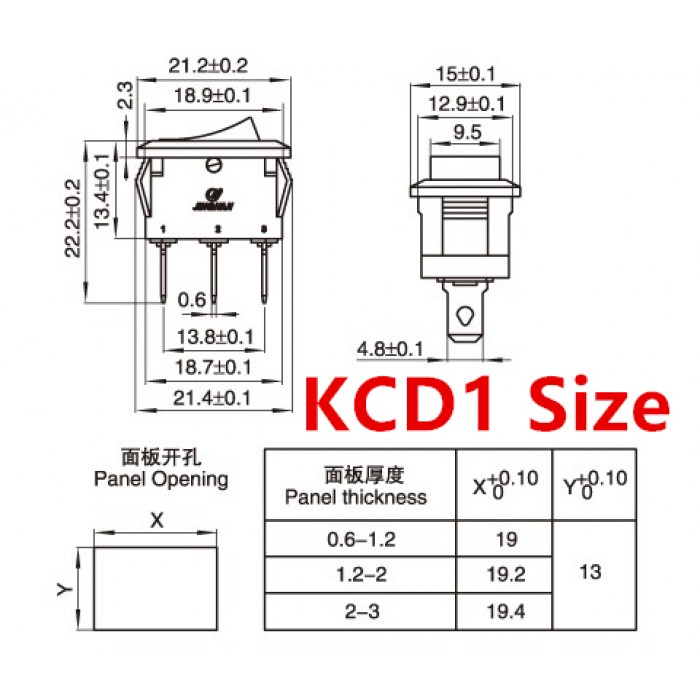 KCD1 21x15mm Rocker Switch / MTS-103 MTS-203 Toggle Switch 3 Ways ( On ...